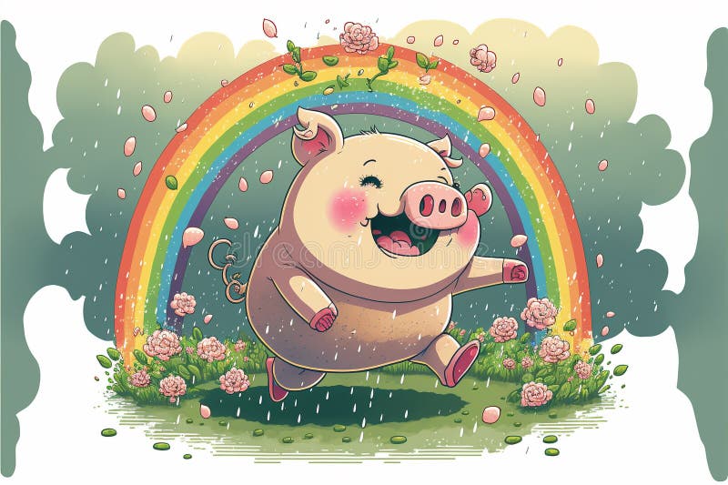 Happy Piggy Walking in the Rain. AI Generated Stock Illustration ...