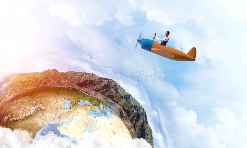 Happy Pilot Driving Small Propeller Plane Stock Photo - Image of funny ...