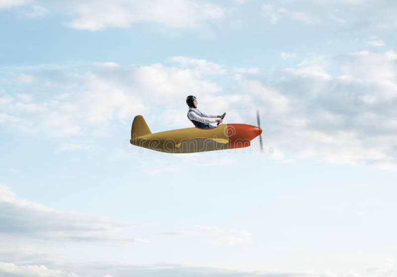 Happy Pilot Driving Small Propeller Plane Stock Photo - Image of ...