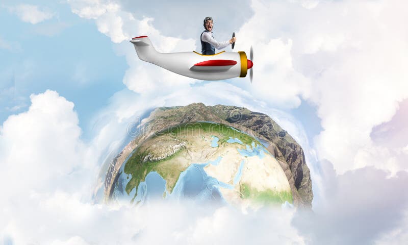 Happy Pilot Driving Small Propeller Plane Stock Photo - Image of relief ...