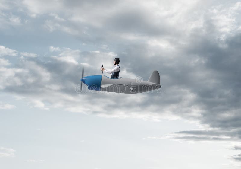 Happy Pilot Driving Small Propeller Plane Stock Image - Image of ...