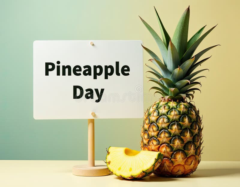 Happy Pineapple Day! Fresh Pineapple with Sign Stock Illustration ...