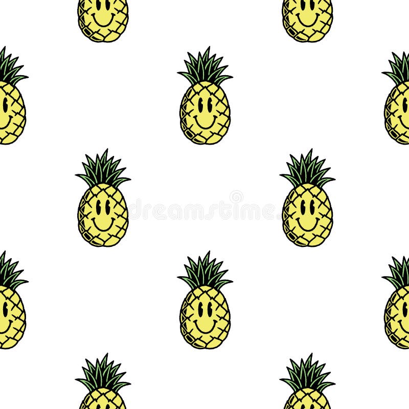 Happy Pineapple Icon Color Seamless Pattern White Stock Vector ...