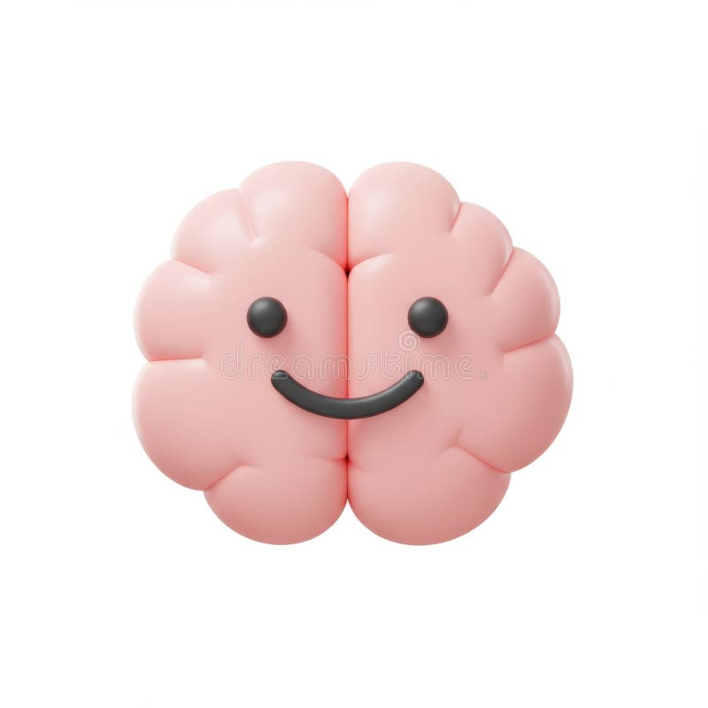 Happy Pink Cartoon Brain 3D Render Stock Illustration - Illustration of ...