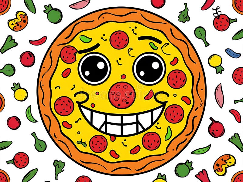 Happy Pizza Face Coloring Sheet Printable Stock Illustration ...