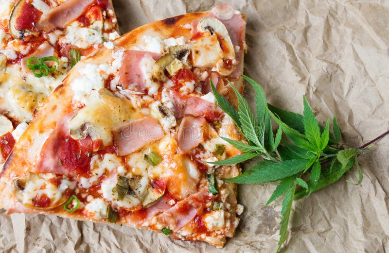 Happy Pizza with Marijuana Leaves Stock Photo - Image of hemp, baked ...