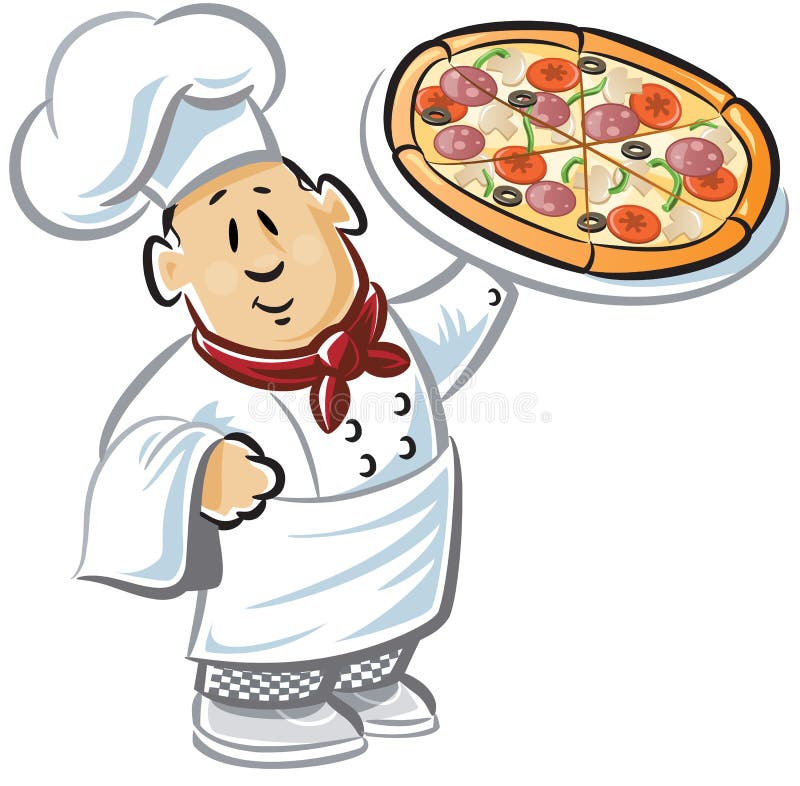 Happy pizza pie chef stock vector. Illustration of tomatoe - 242438662