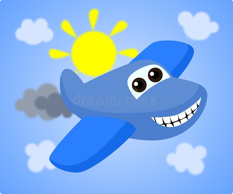 Baby Cute Cartoon Blue Airplane Character with Propeller Flying Stock ...