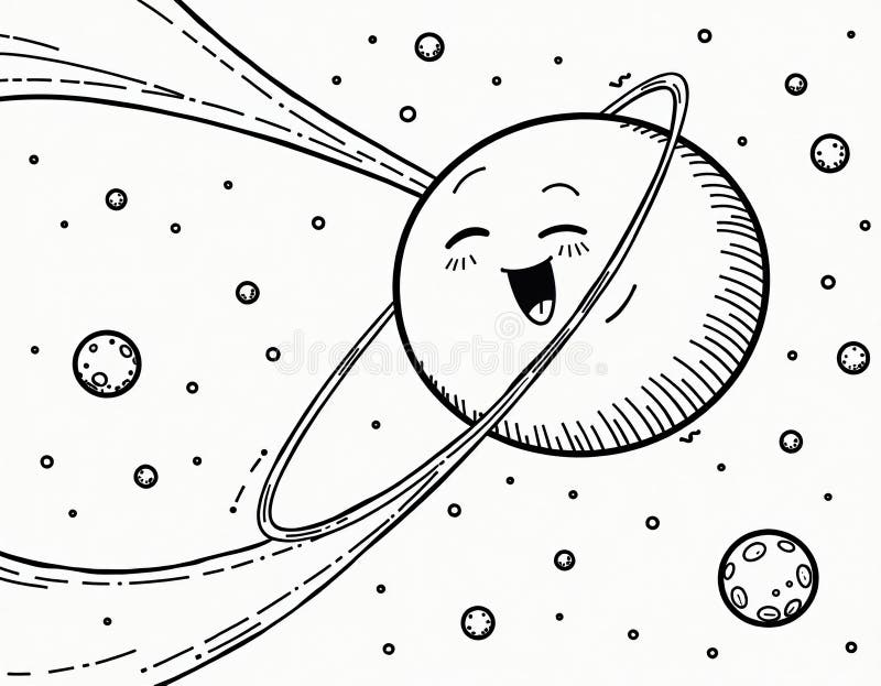 Happy Planet in Space Cute Cartoon Doodle Illustration Stock ...