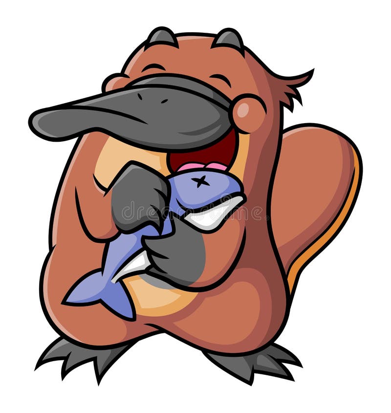 The Happy Platypus is Holding the Fish with the Happy Expression Stock ...