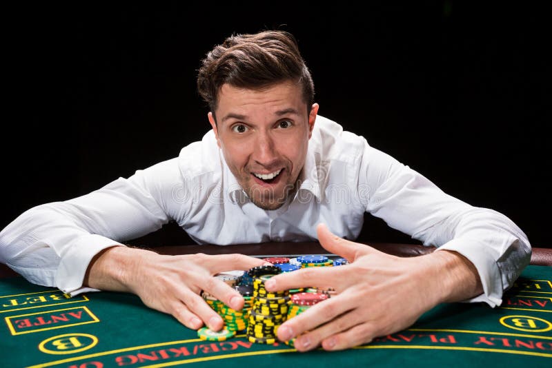 Happy player online poker stock photo. Image of cards - 81478410