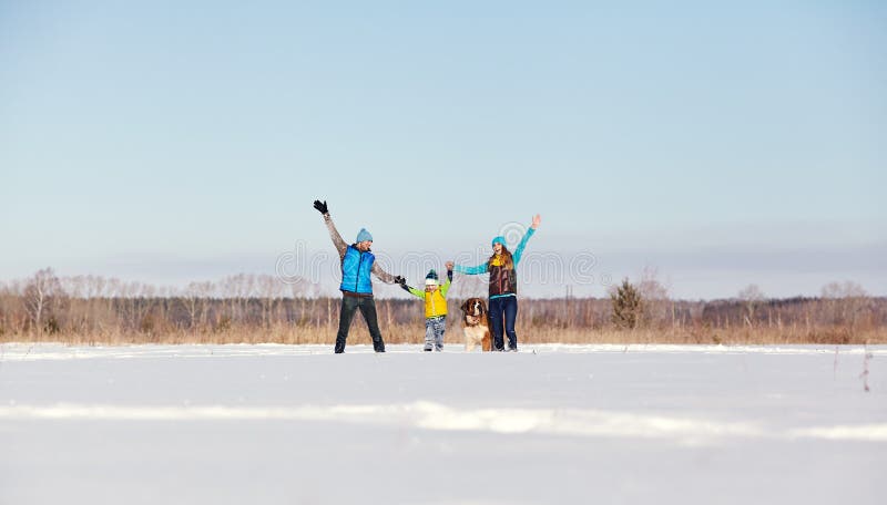 Happy Playing Family in the Winter. People Outdoors Stock Image - Image ...