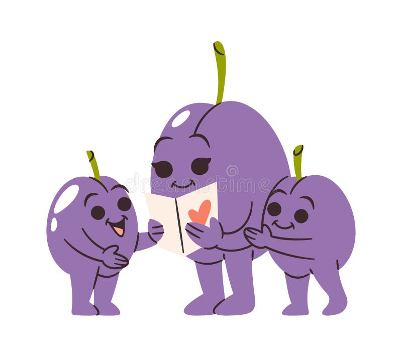 Happy Plum Family Hand Drawn Stock Vector - Illustration of funny ...