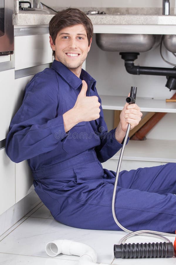 Happy Plumber with His Finger Up Stock Photo - Image of handyman, look ...