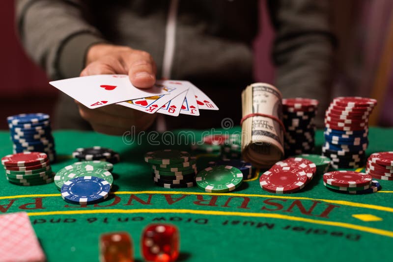Happy Poker Player Winning and Holding Cards. Stock Photo - Image of ...