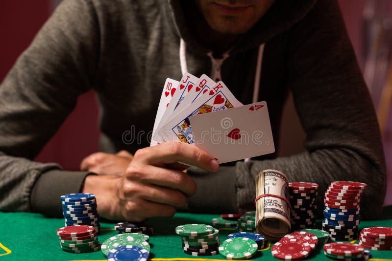 Happy Poker Player Winning and Holding Cards. Stock Image - Image of ...