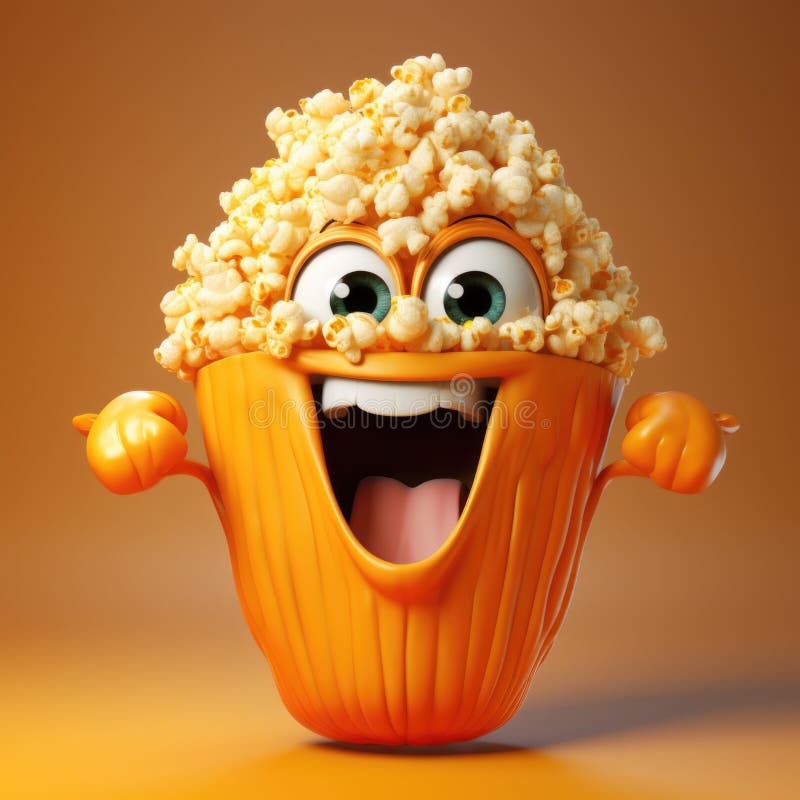Happy Popcorn Character, Food Art Stock Illustration - Illustration of ...