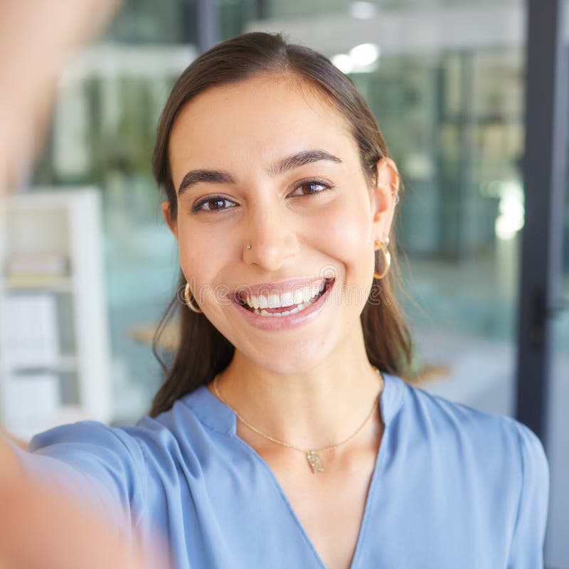 Happy Portrait Or Business Woman Taking A Selfie In Office Building