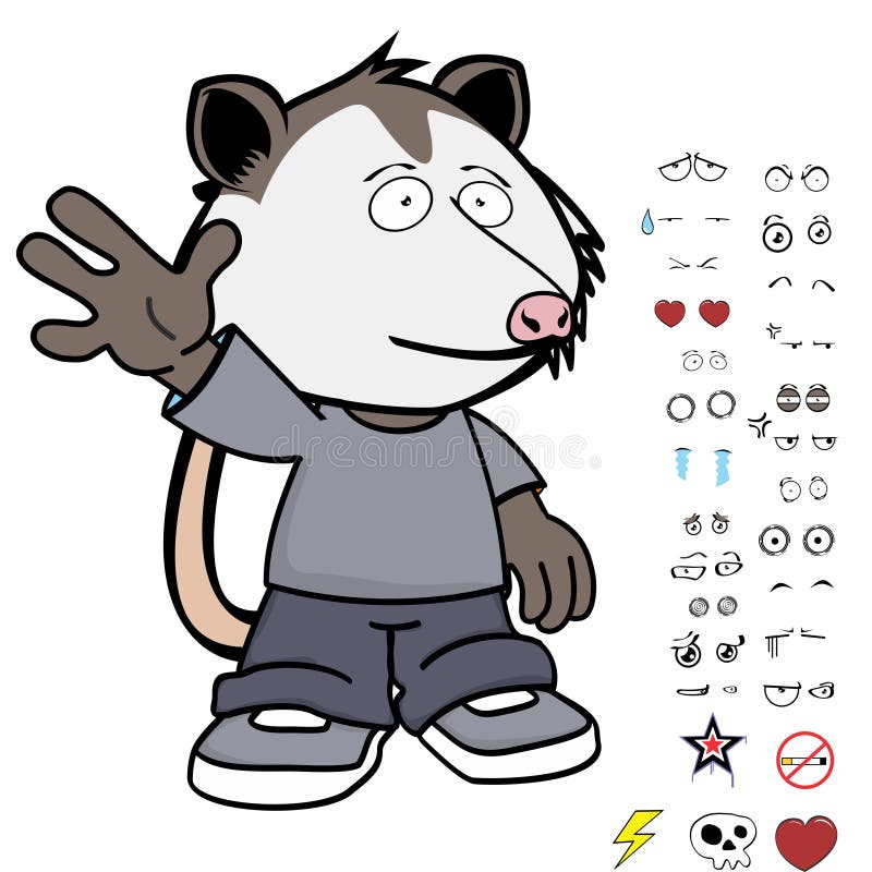 Happy Possum Character Cartoon Kawaii Expressions Set Stock Vector ...