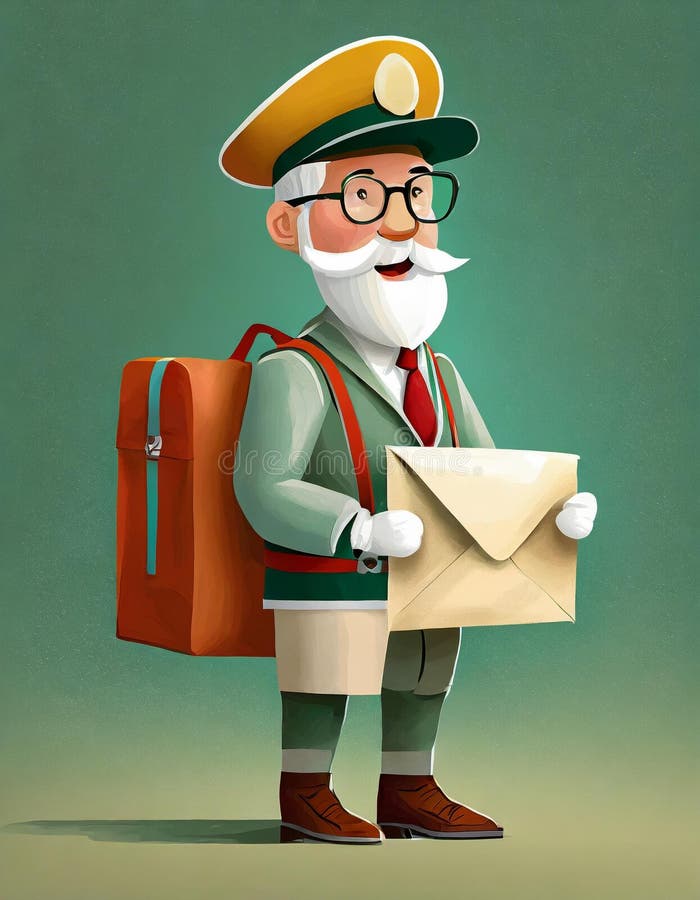 Happy Postman with a Stylized Look Holding an Envelope and a Red ...
