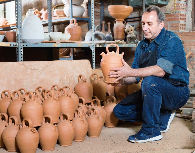 Happy Potter at the Workshop Stock Photo - Image of elderly, class ...
