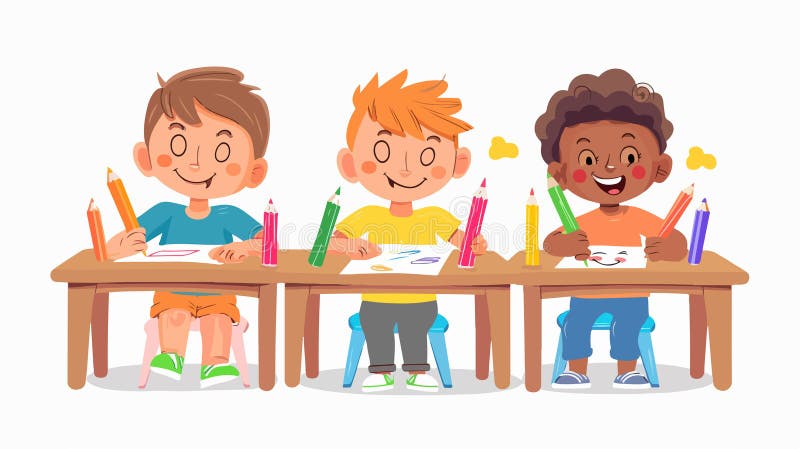 Happy Preschool Kid Drawing on Paper at Table: Creative Learning ...