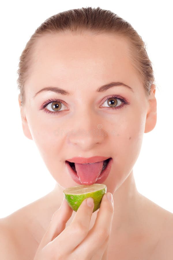 Happy Pretty Model Posing with Half of Lime Stock Photo - Image of ...