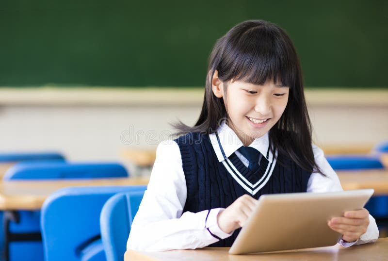 Happy Pretty Student Girl with Books in Classroom Stock Photo - Image ...