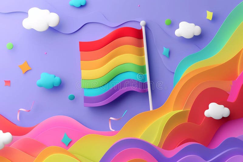 Happy Pride Day Card Features a Rainbow Flag, 3D Abstract Vector ...
