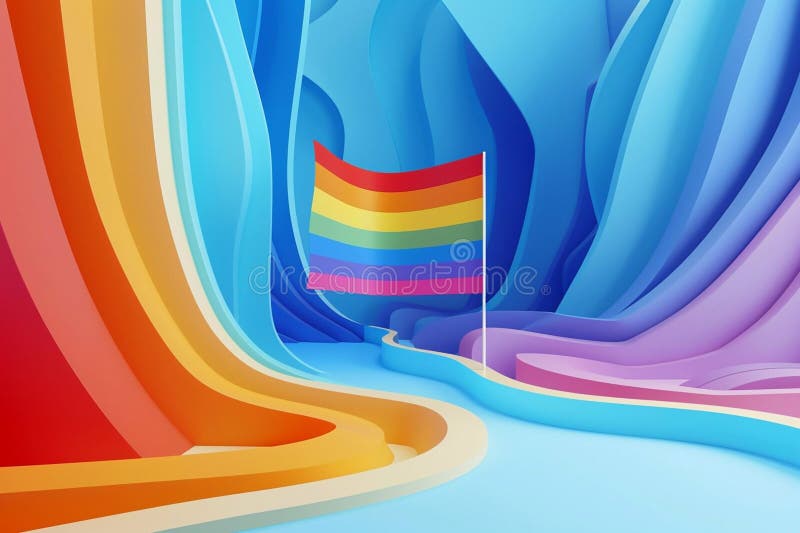 Happy Pride Day Card Features a Rainbow Flag, 3D Abstract Vector ...