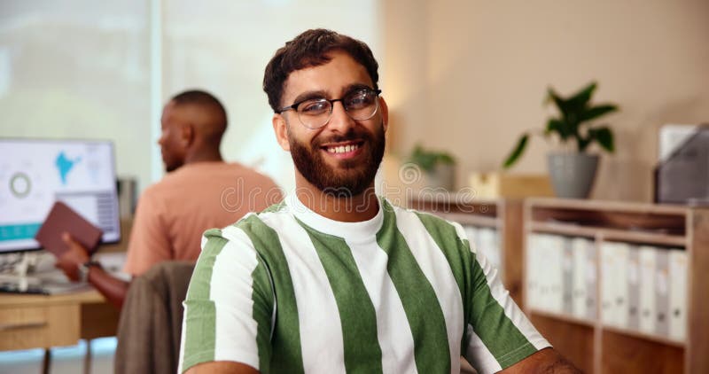 Happy, Pride and Face of Man in Office with New Job for Software ...