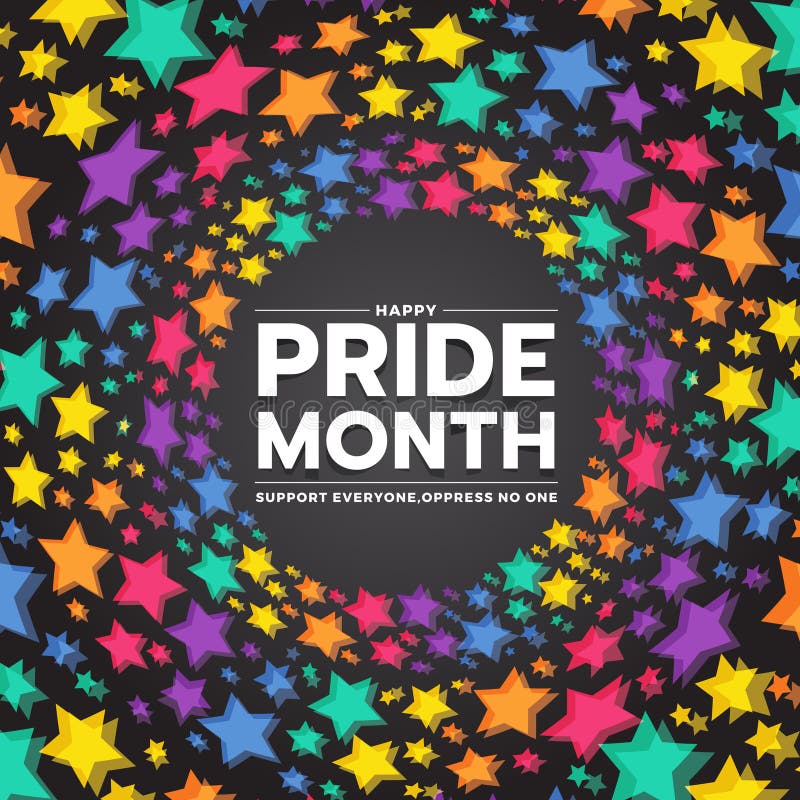 Happy Pride Month Text in Rainbow Color Stars Curls into a Circle Frame ...