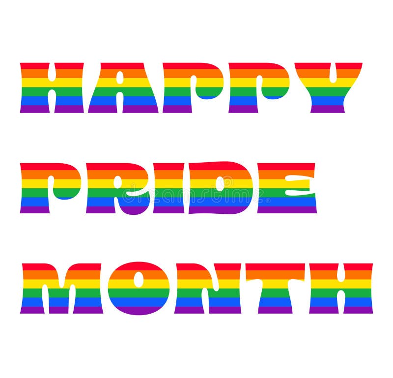 Happy Pride Month Words with Gay Pride Flag Stock Vector - Illustration ...