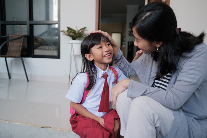 Happy Primary Student at Back Home after School and Talk Stock Image ...