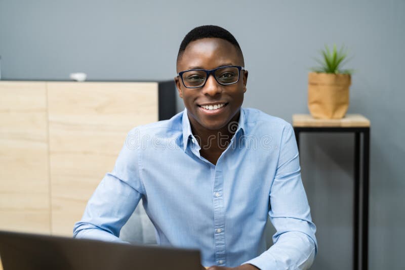 Happy Professional Man Employee Using Computer Stock Photo - Image of ...