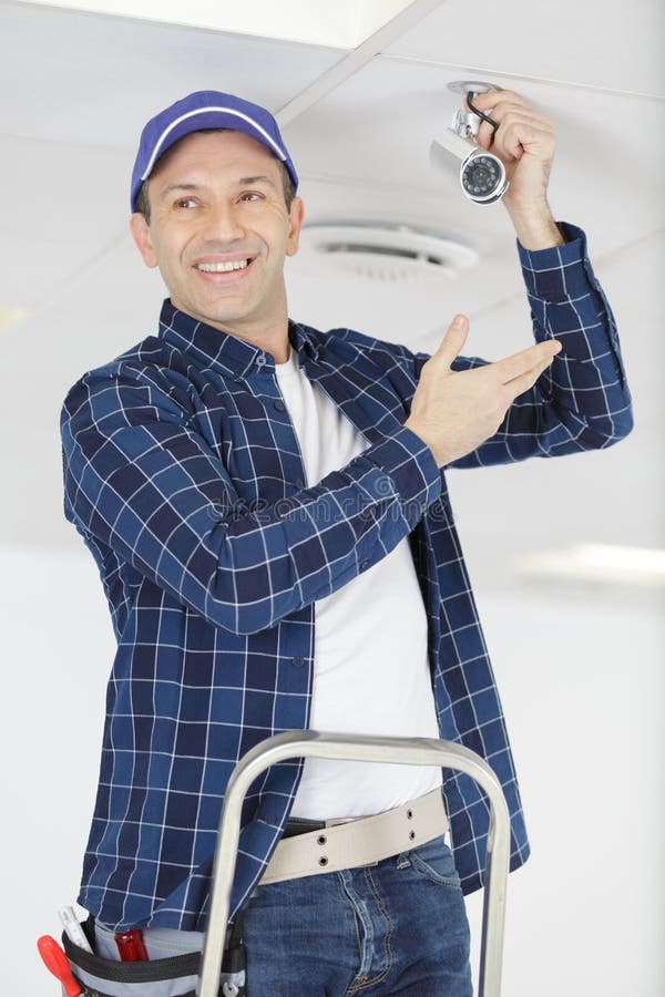 Happy Professional Cctv Technician Working Stock Photo - Image of ...