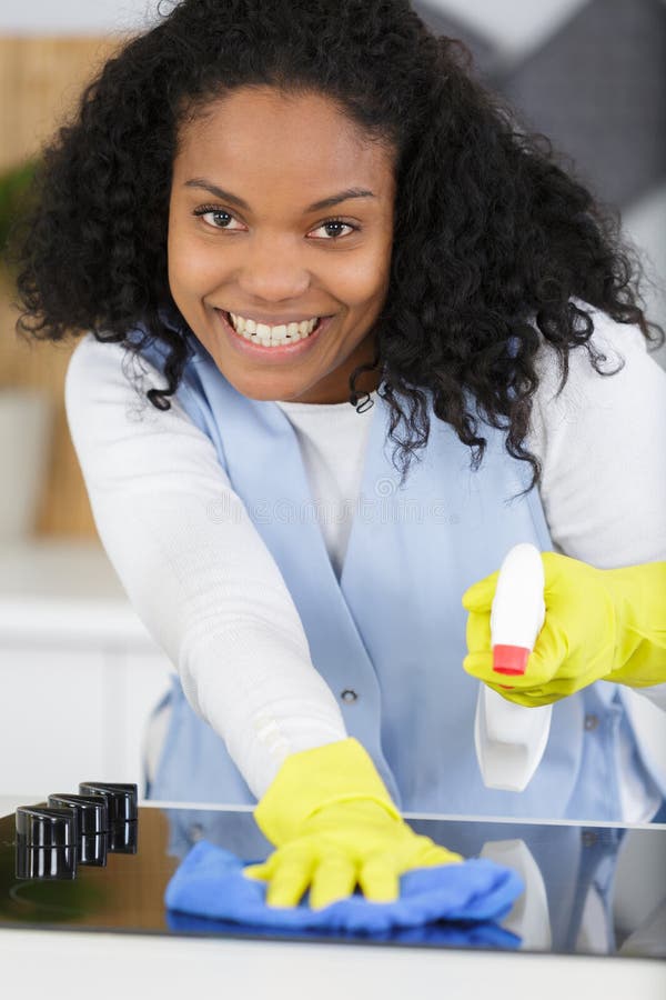 Happy Professional Cleaner Cleaning Stock Image - Image of girl ...