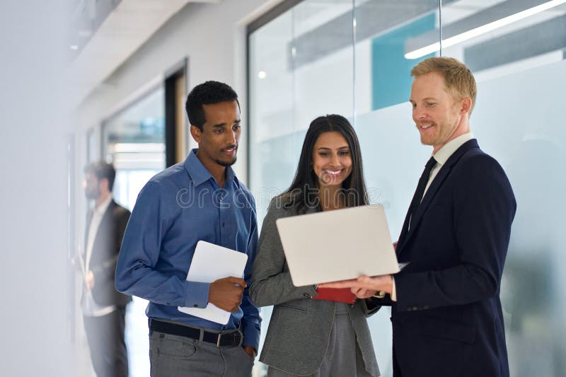 Happy Diverse Professional Team Young Business People Talking In Office