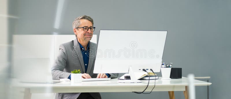 Happy Professional Man Employee Using Computer Stock Image - Image of ...