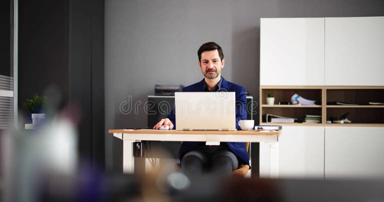 Happy Professional Man Employee Using Computer Stock Photo - Image of ...