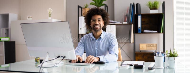 Happy Professional Man Employee Using Computer Stock Photo - Image of ...