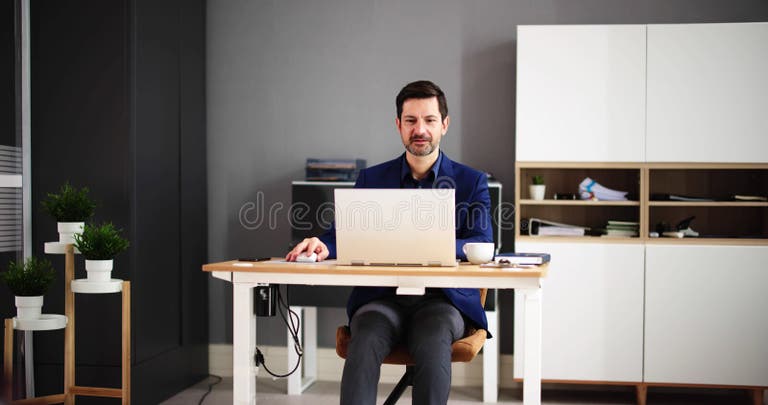 Happy Professional Man Employee Using Computer Stock Image - Image of ...