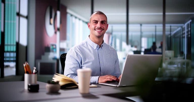 Happy Professional Man Employee Using Computer Stock Image - Image of ...