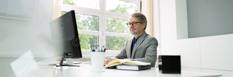 Happy Professional Man Employee Using Computer Stock Photo - Image of ...