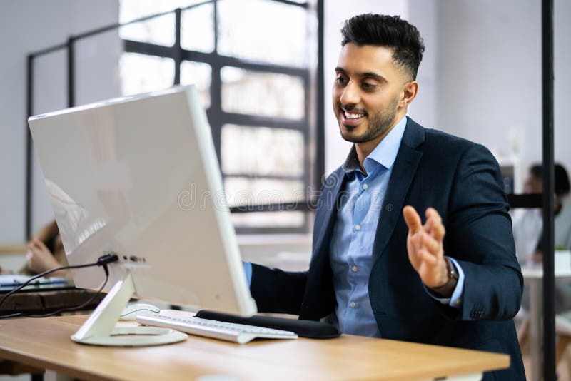 Happy Professional Man Employee Using Computer Stock Image - Image of ...