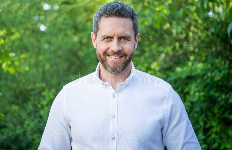 Happy Professional Man Smiling Natural Background Stock Photo - Image ...