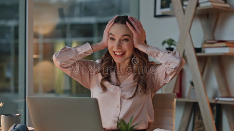 Happy Professional React Email Notification in Office. Closeup Smiling Manager Stock Footage ...