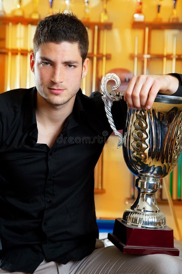 Happy Proud Winner Man with Big Trophy Silver Cup Stock Image - Image ...