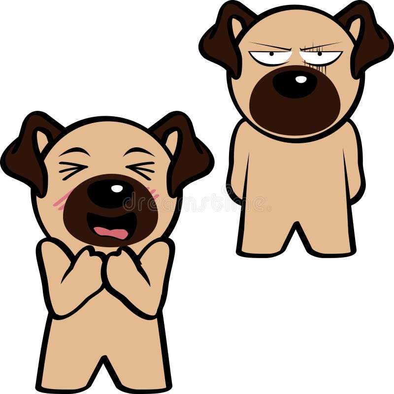 Happy Pug Dog Character Cartoon Standing Expressions Pack Collection in ...