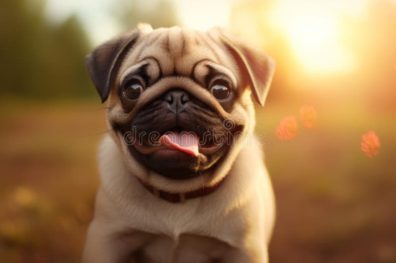 Happy Pug Puppy Enjoying Sunset Stock Illustration - Illustration of ...